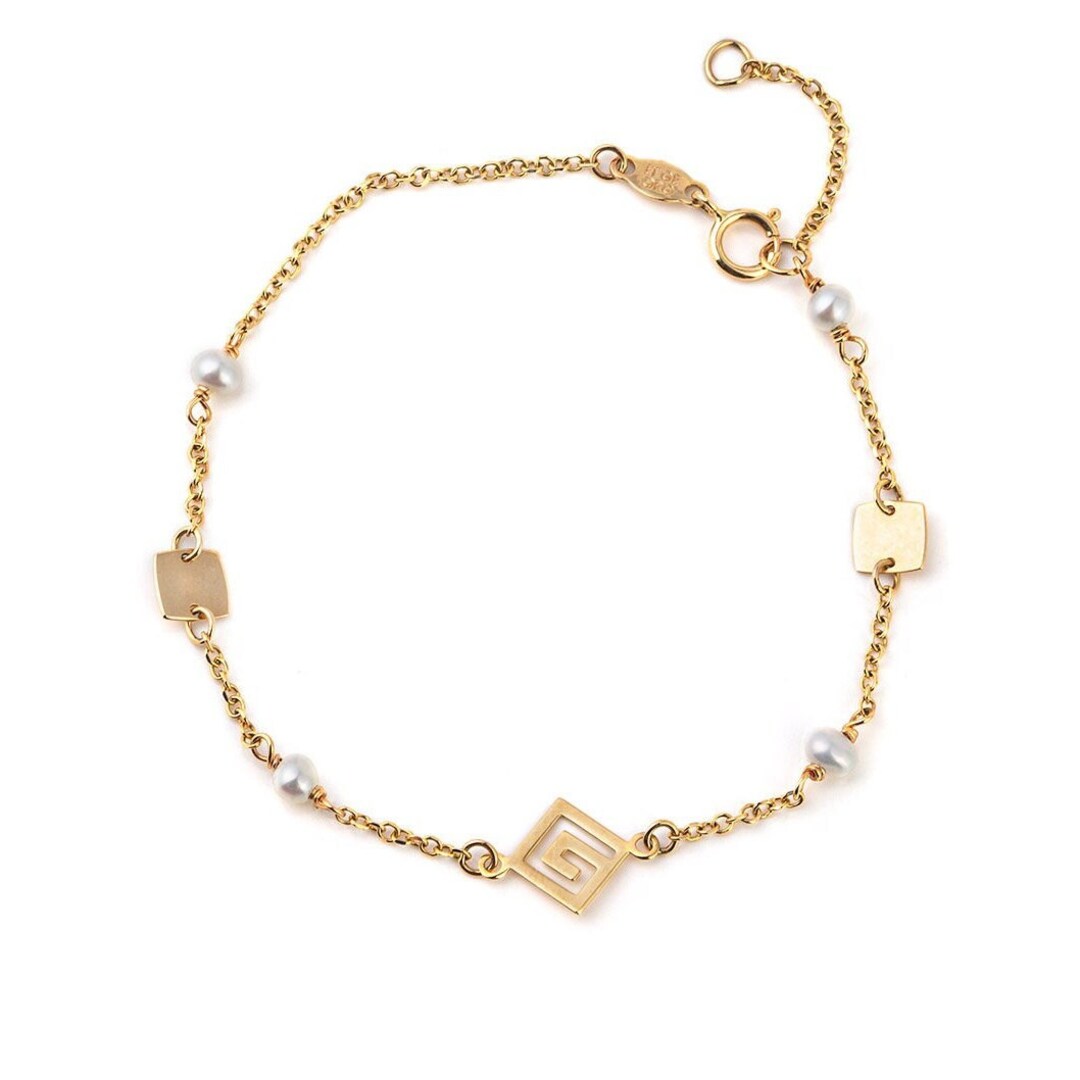Meander Gold Chain Bracelet, Greek Key Bracelet, Ancient Greek Jewelry ...
