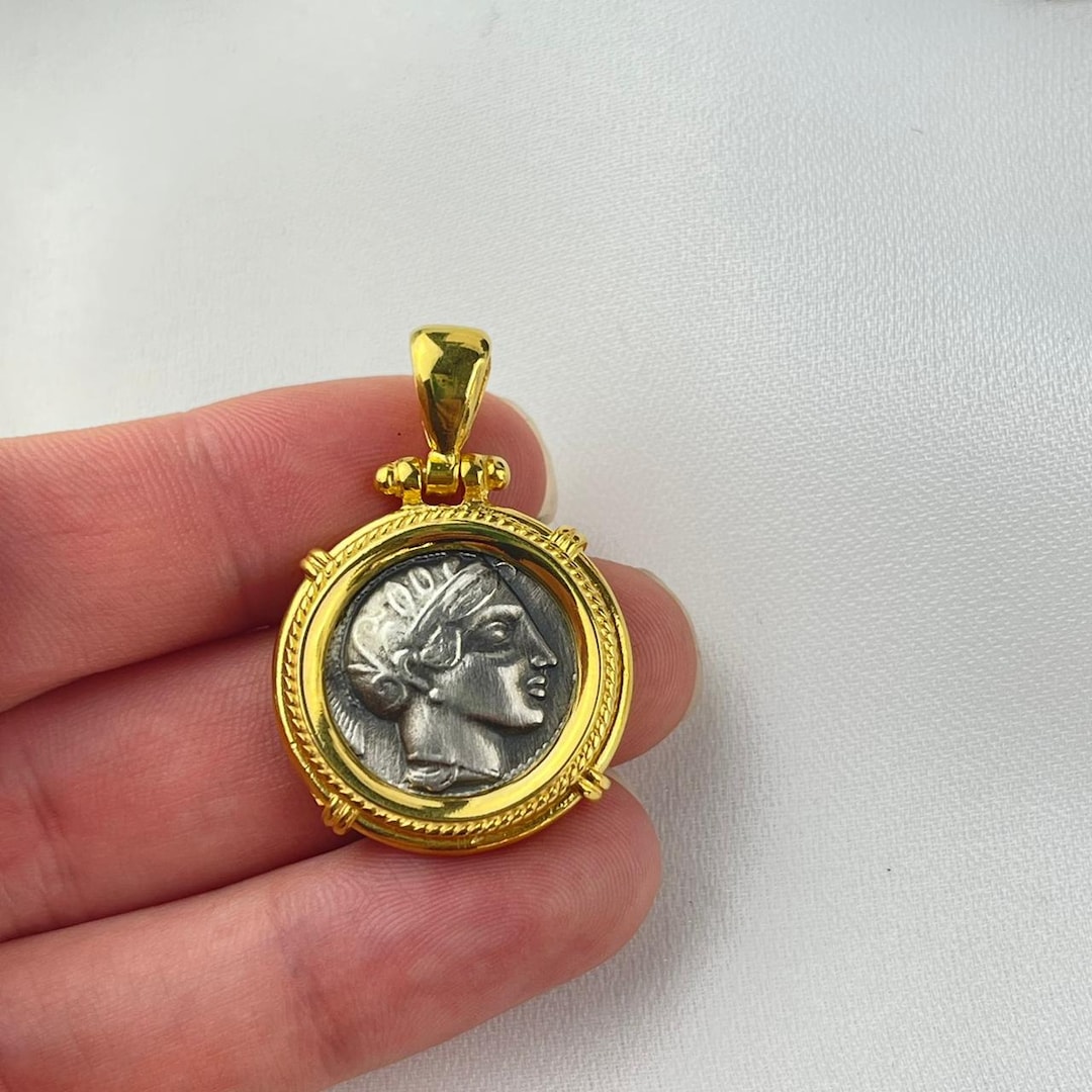 Athena Goddess Coin Sterling Silver Gold Pendant, Ancient Greek Museum ...
