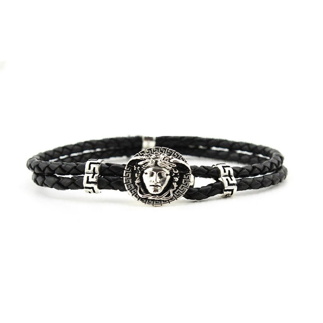 Sterling Silver Medusa Leather Bracelet Axion Jewelry Greek - Etsy