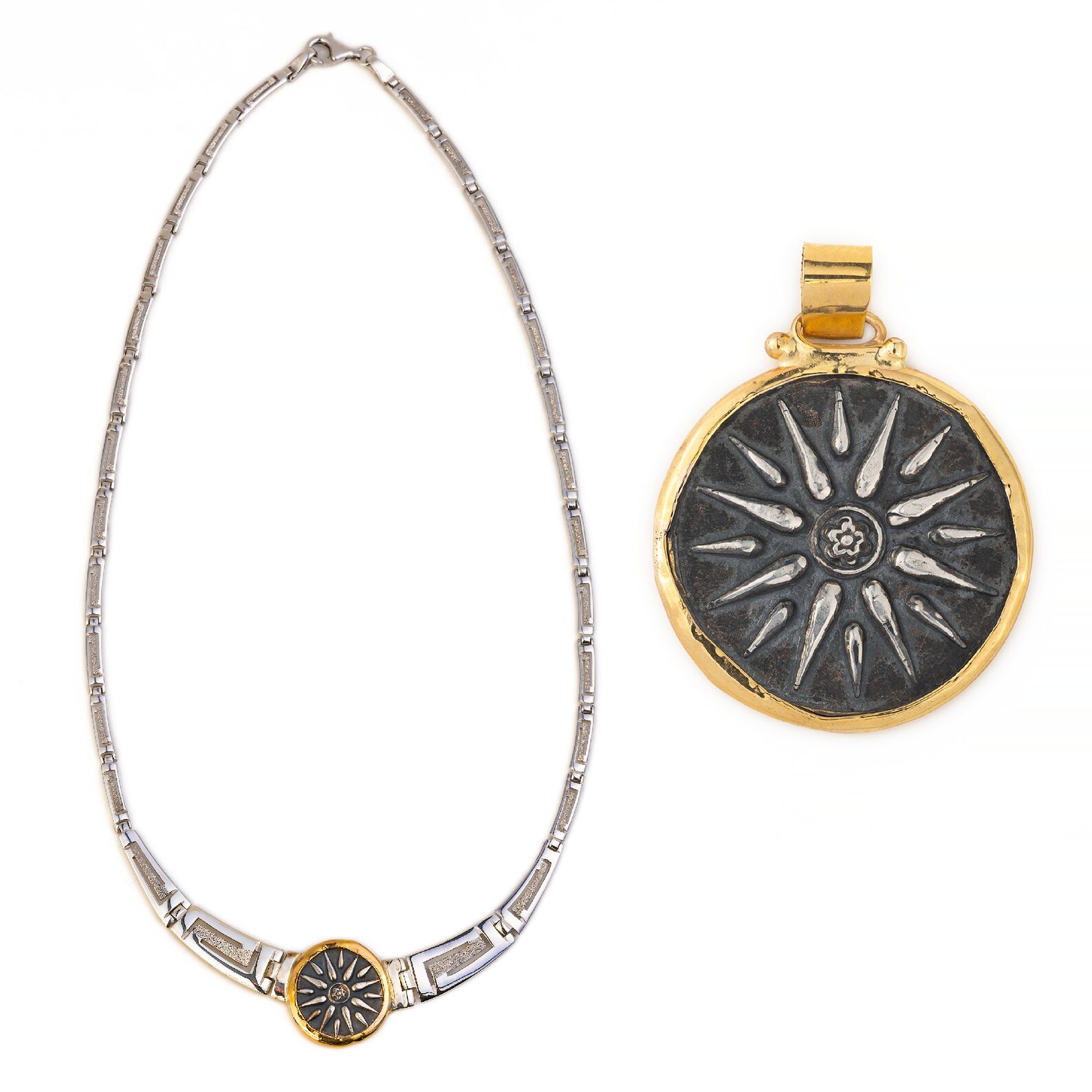 Sun Disc Necklace 14k Solid Gold Macedonian Star Vergina Sun | Etsy