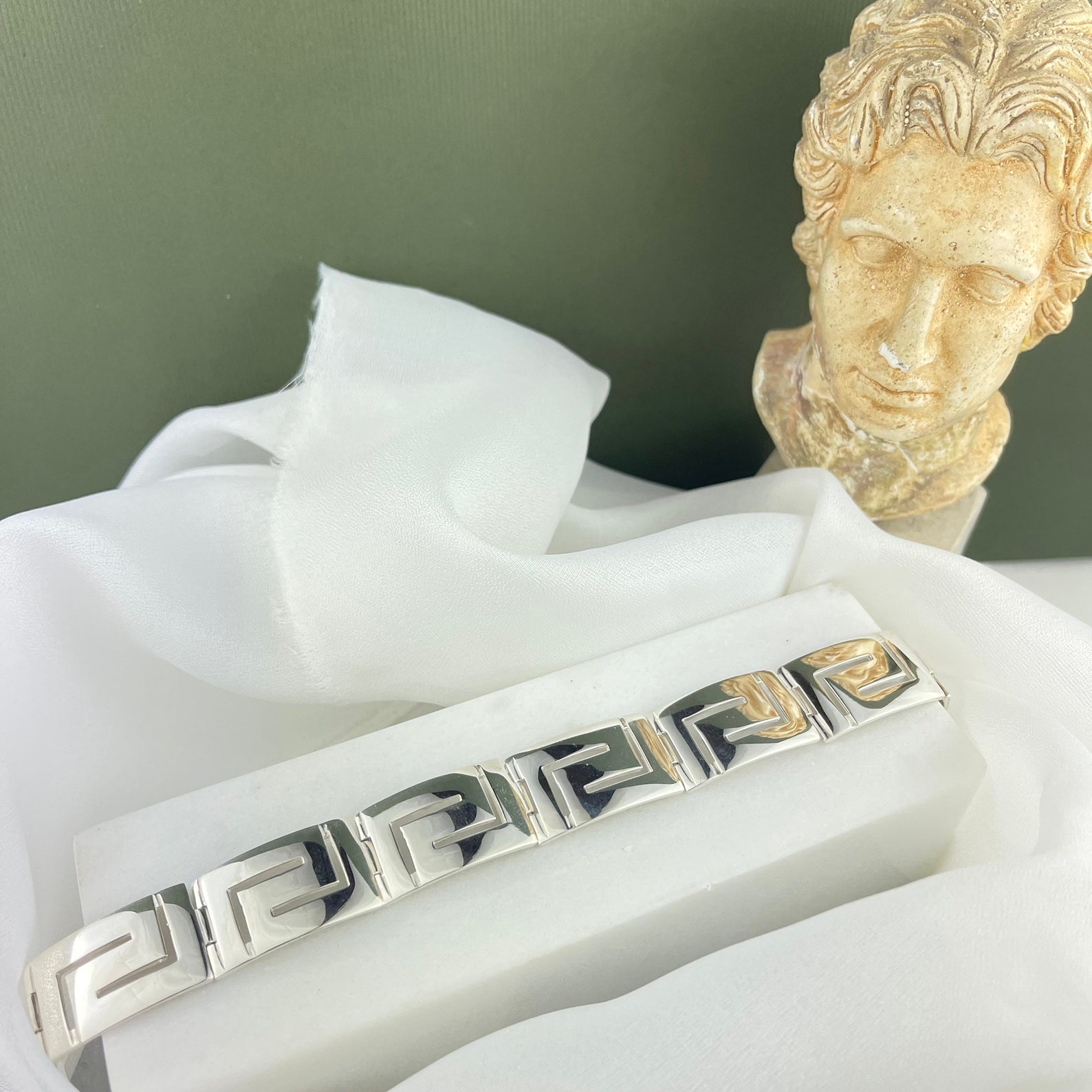 Sterling Silver Greek Key Meander Link Bracelet Ancient - Etsy