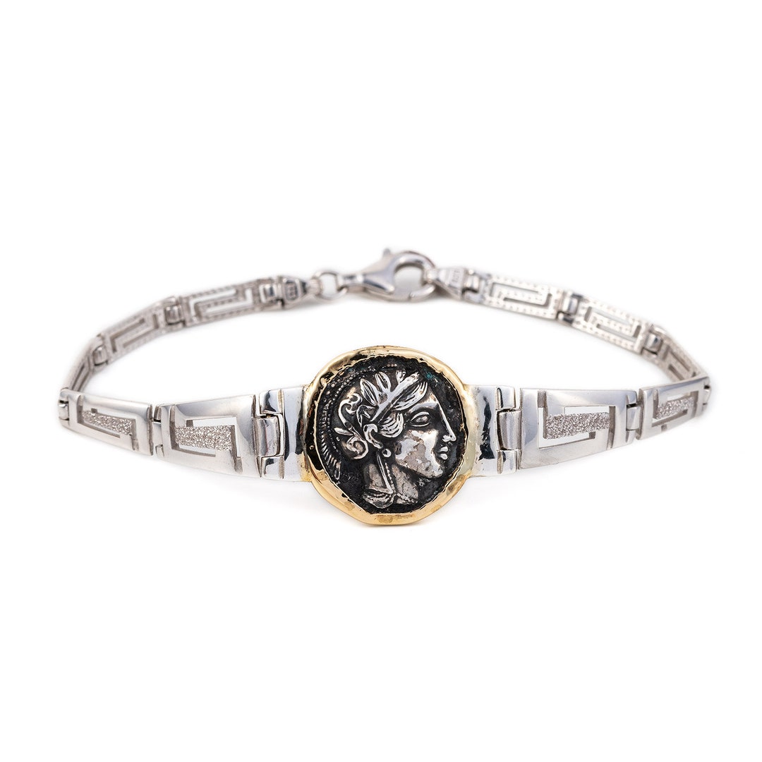 Goddess Athena in 14K Gold and Sterling Silver Bracelet, Ancient Greek ...