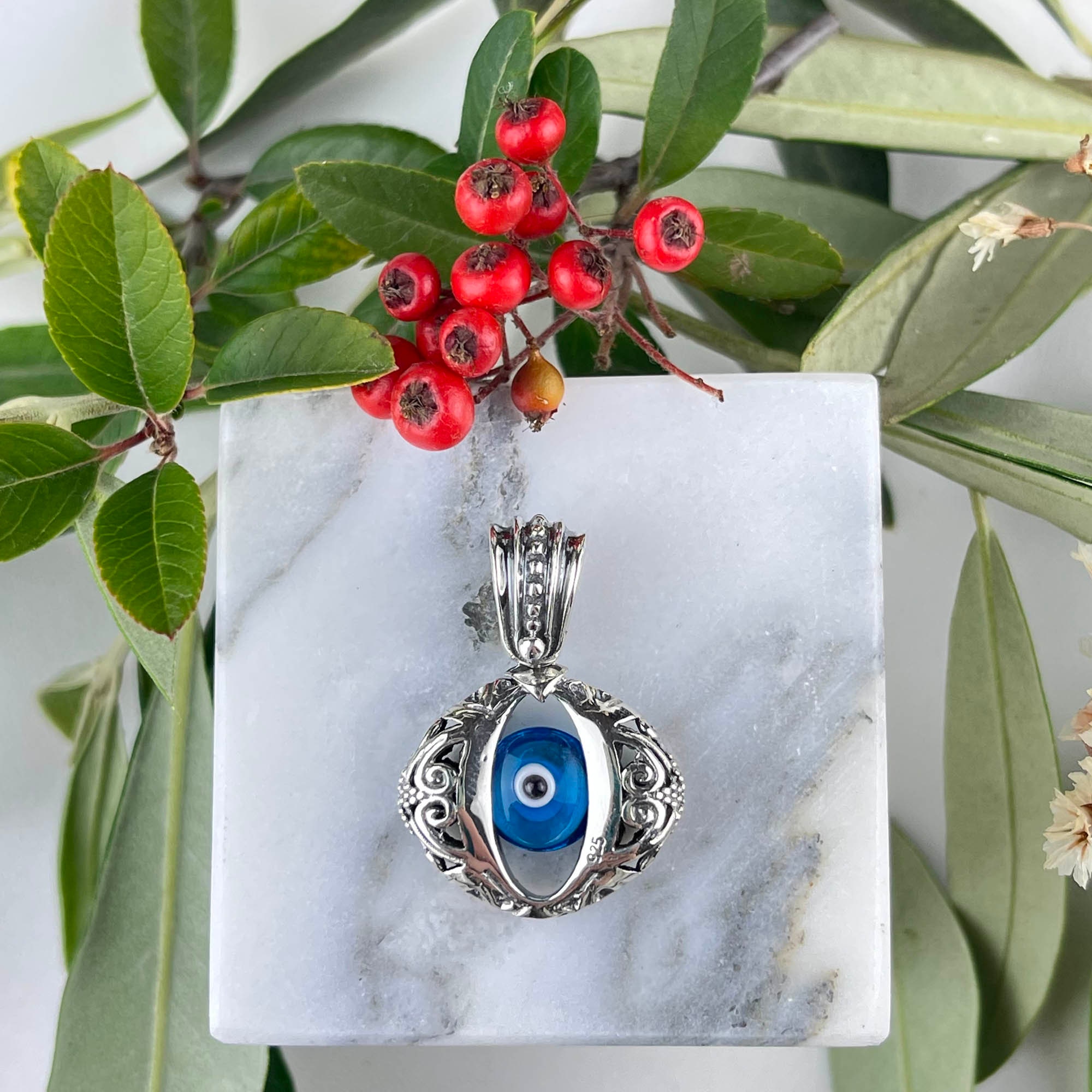 Evil Eye Pendant Necklace Handmade Sterling Silver With Byzantine Style ...
