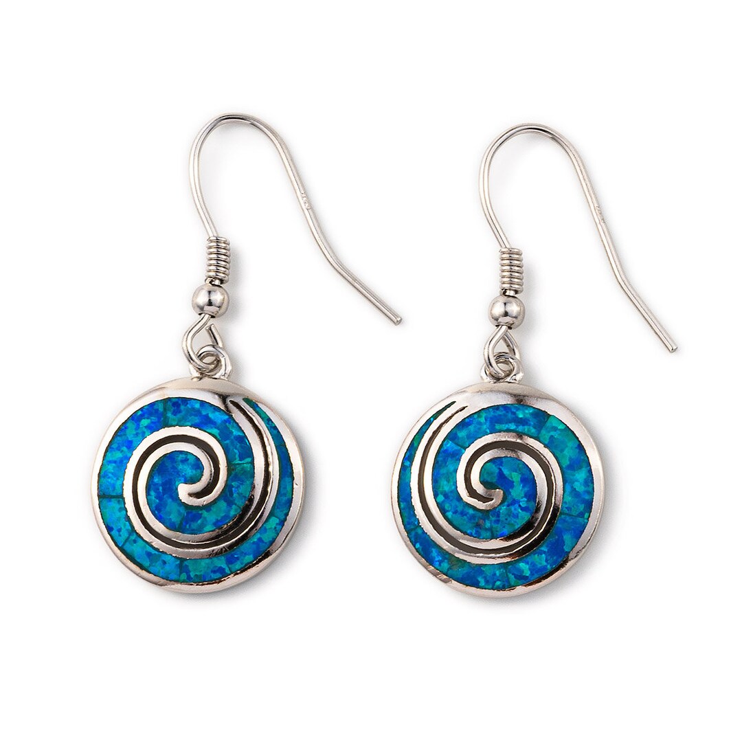 Blue Opal Spiral Silver Dangle Earrings, Greek Jewelry, Gioielli Greco ...