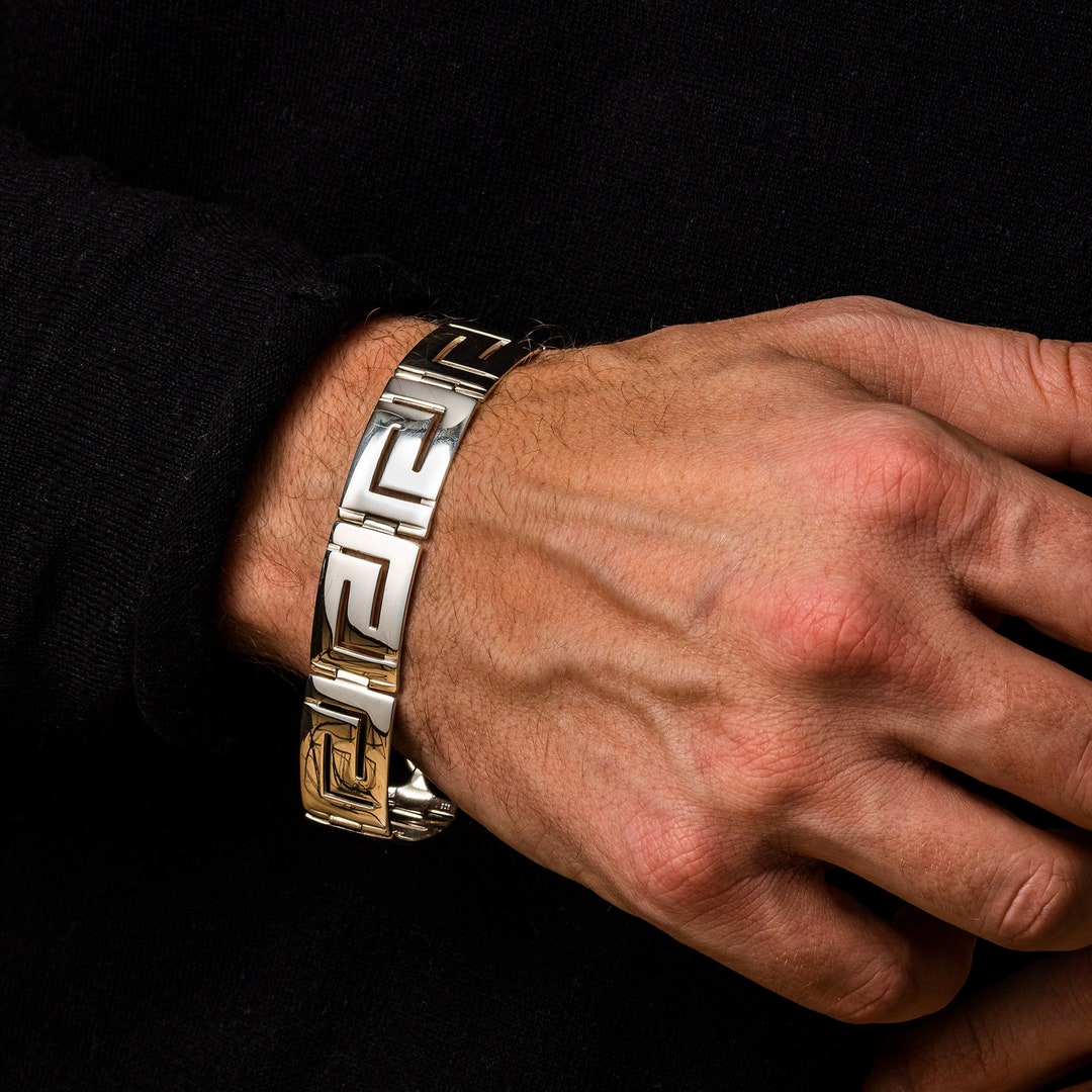 Sterling Silver Greek Key Meander Link Bracelet, Ancient Greek, Meander ...