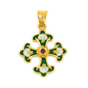 Gold Enamel Cross With Ruby, Byzantine Cross, 18K Gold Cross, Greek ...