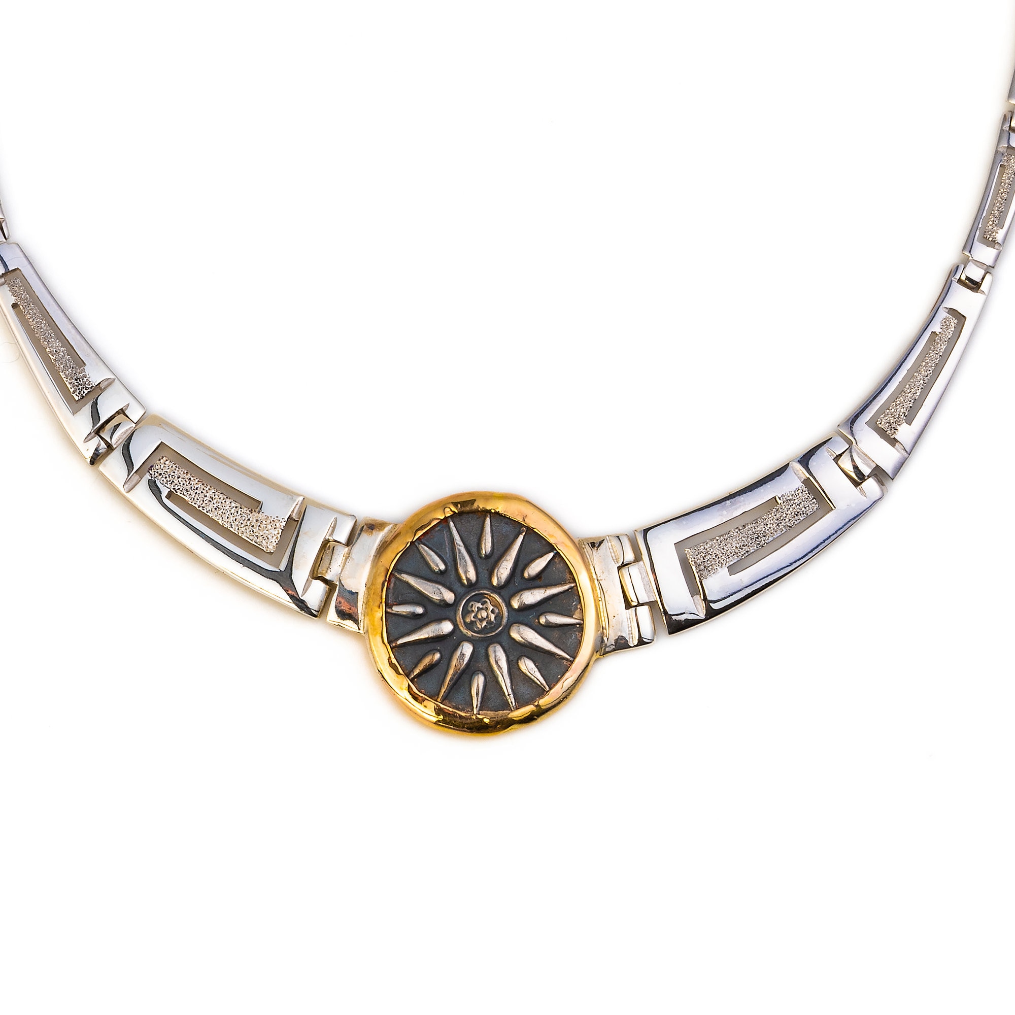 Sun Disc Necklace 14k Solid Gold Macedonian Star Vergina Sun | Etsy