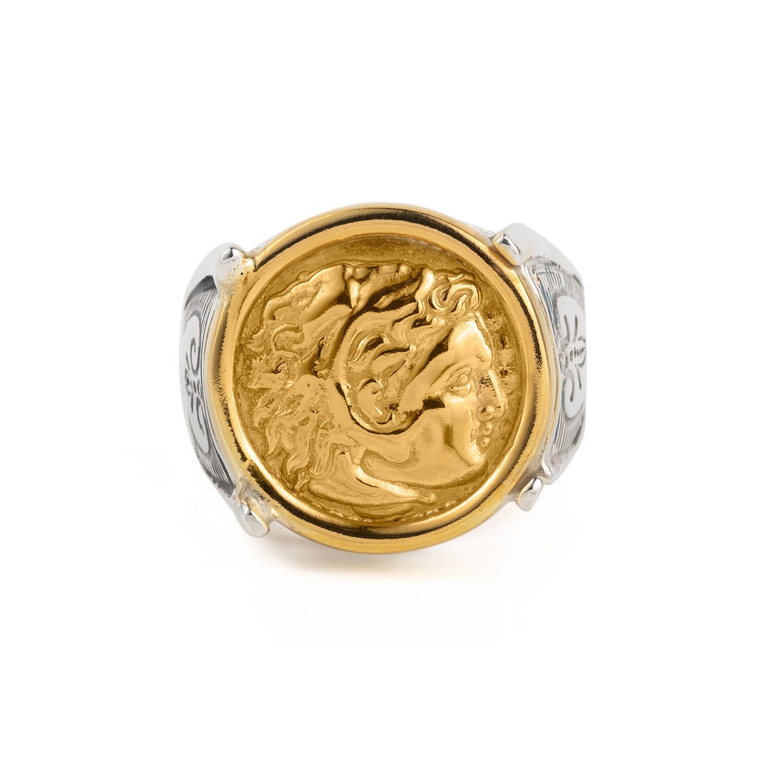 Hercules Coin Silver and Gold Plated Ring, Alexander the Great Ring ...