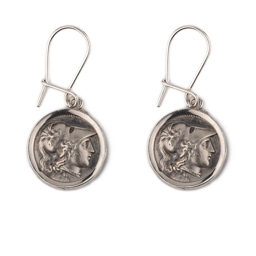 Goddess Athena Ancient Greek Coin Earrings, Drachma Earrings, Antique ...