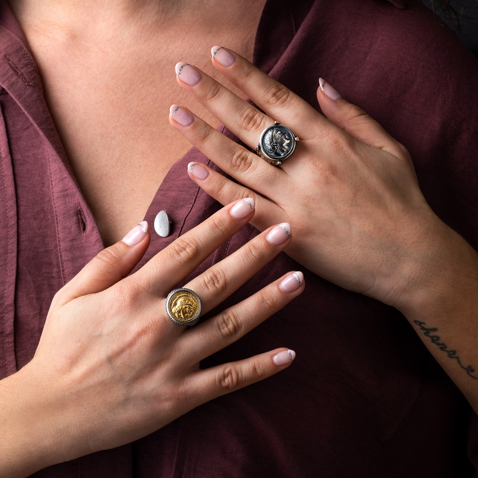 Ancient Greek Coin Goddess Athena Ring ιn Sterling Silver and Gold ...