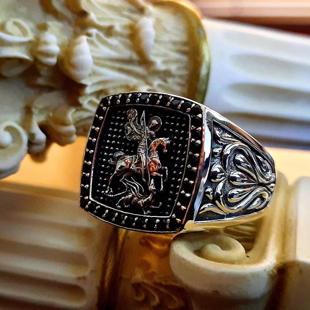 Saint George Sterling Silver Ring, Men Signet Ring, Embossed Orthodox ...