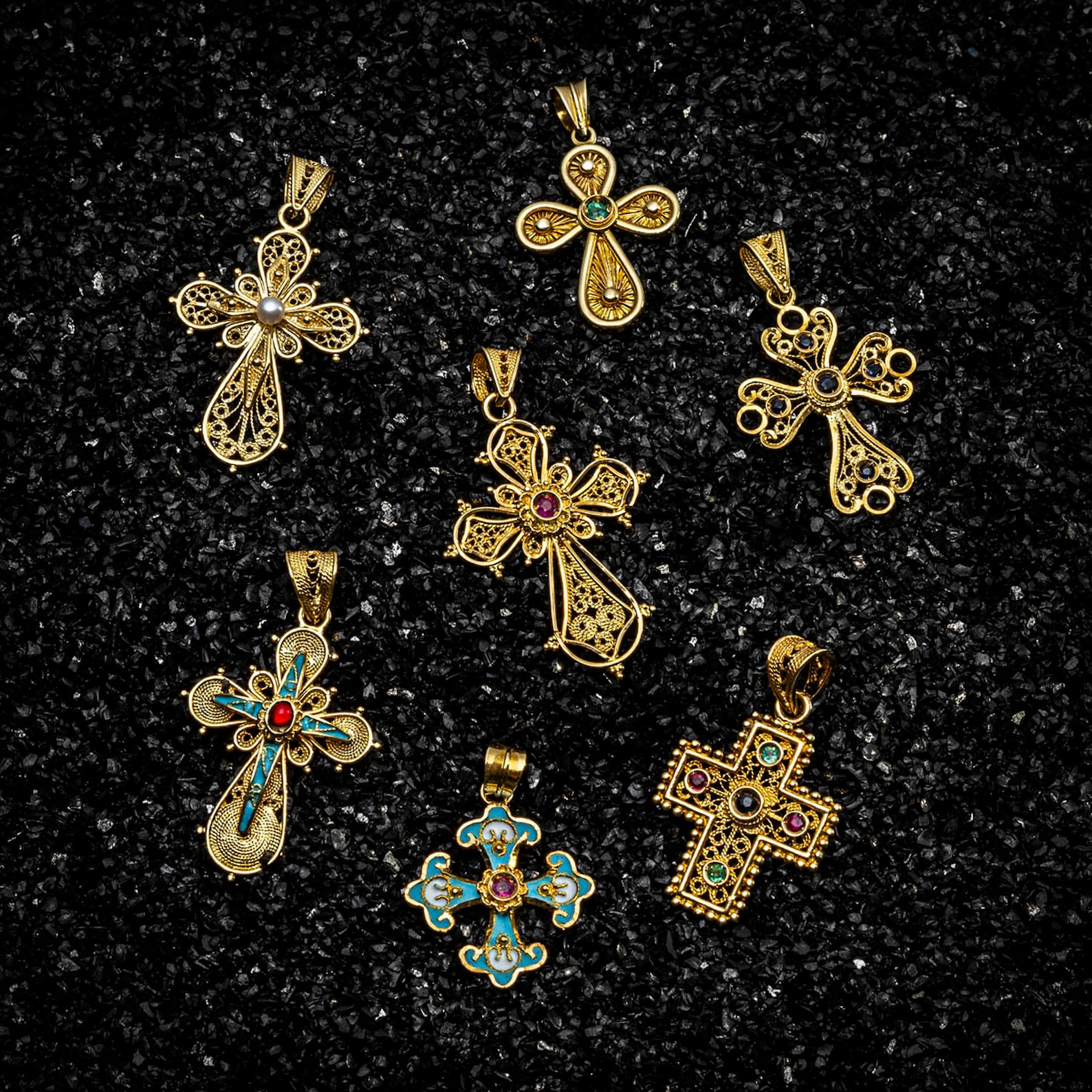 18K Gold Cross Greek Jewelry, Byzantine Cross With Enamel, Filigree ...