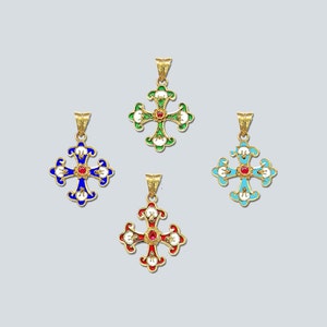 Gold Enamel Cross With Ruby, Byzantine Cross, 18K Gold Cross, Greek ...