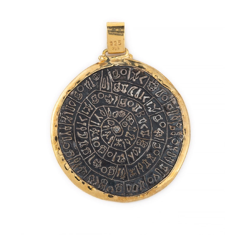 Phaistos Disc Pendant in 14k Solid Gold Ancient Greek Coin - Etsy