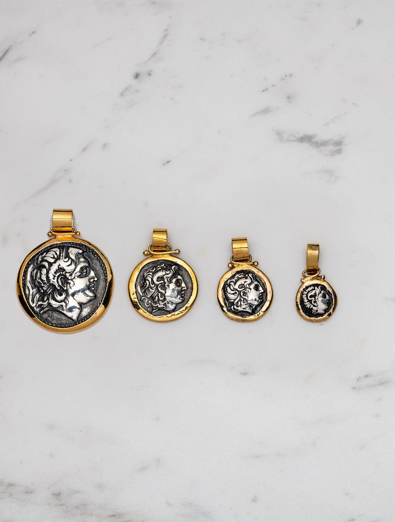 Alexander the Great Coin Pendant 14k Solid Gold and 925 Sterling Silver ...