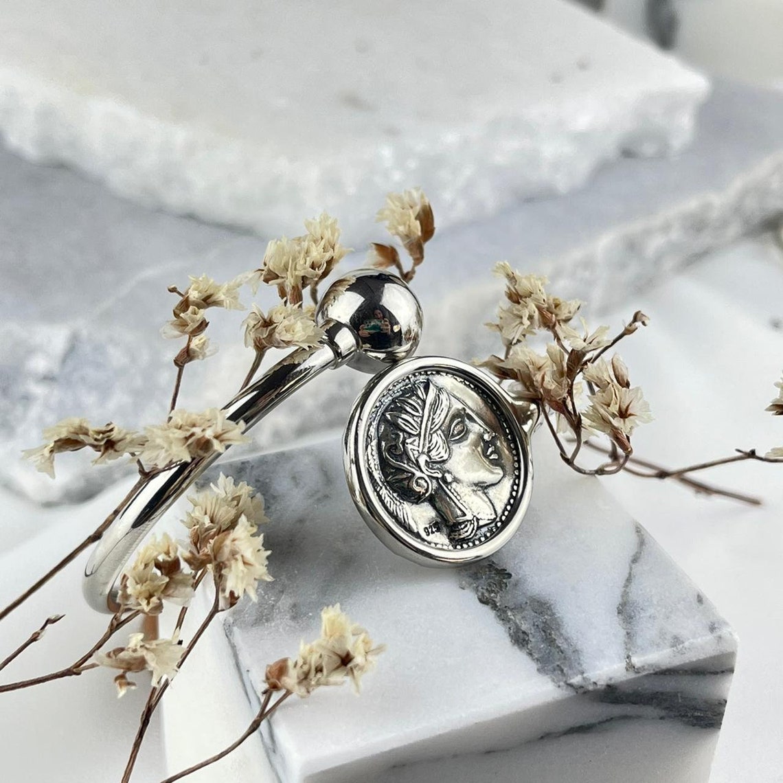 Athena Goddess Coin Bracelet Sterling Silver Cuff Bracelet - Etsy
