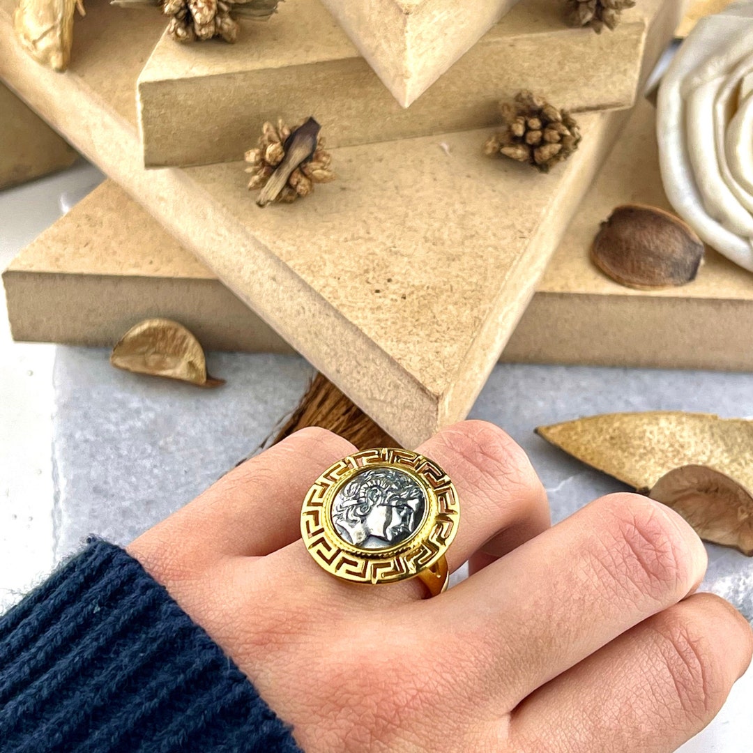 Alexander the Great Coin Ring – Sterling Silver Gold Plated, Greek ...
