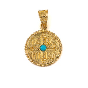 14K Gold Solid Gold Constantine Coin Pendant, Konstantinato Cross ...