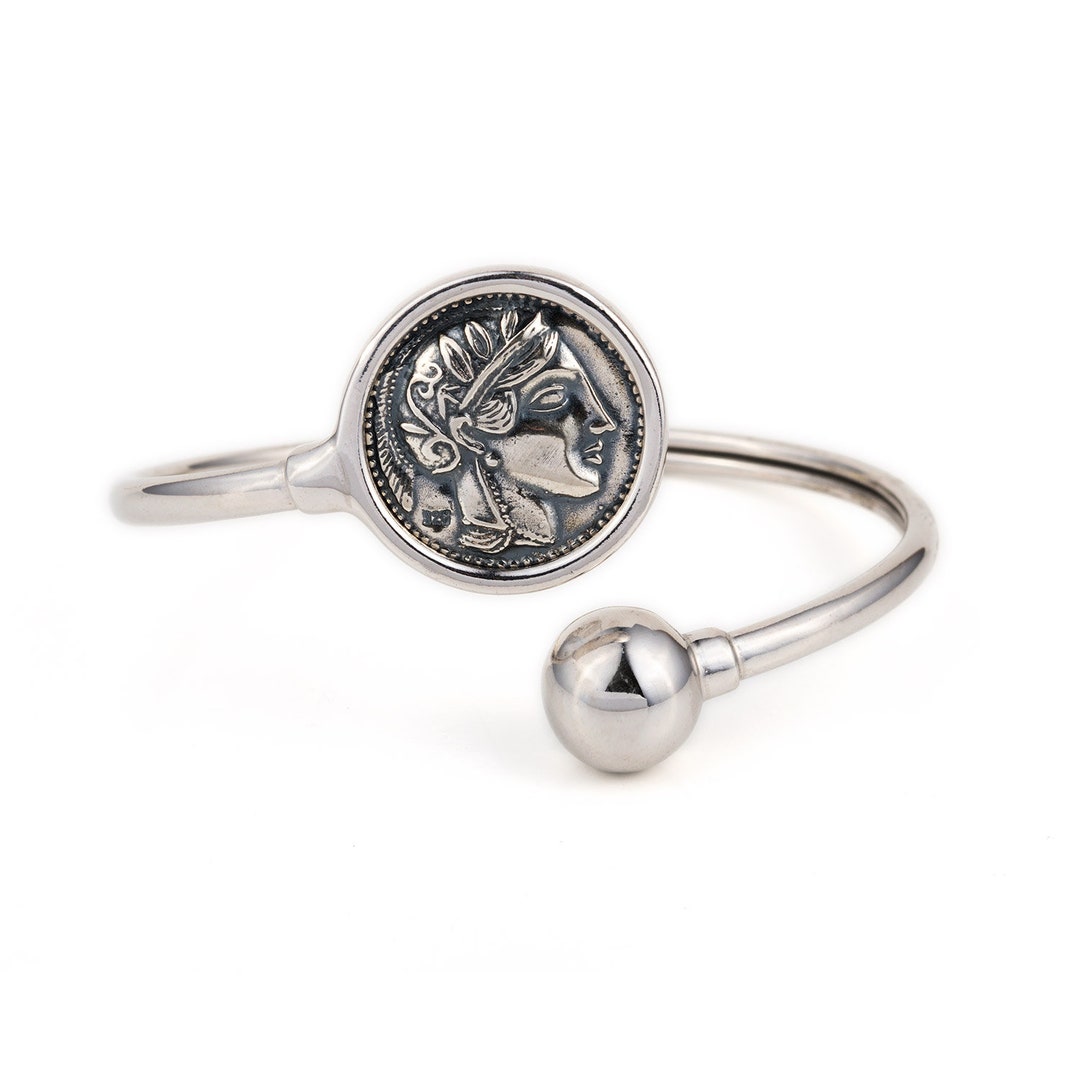 Athena Goddess Coin Bracelet, Sterling Silver Cuff Bracelet, Athena ...