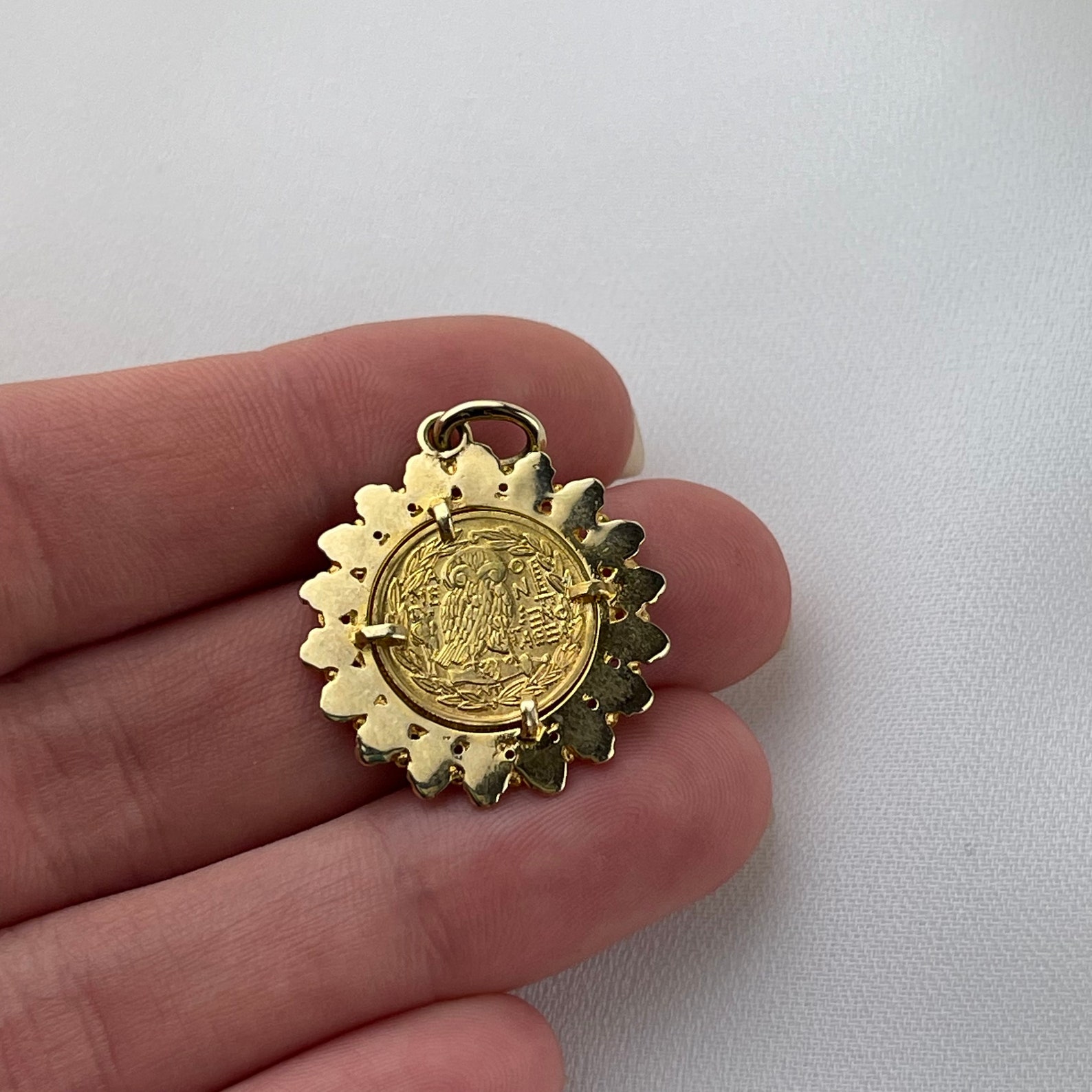 14K Solid Gold Goddess Athena Coin Pendant, Athena Pendant Ancient ...