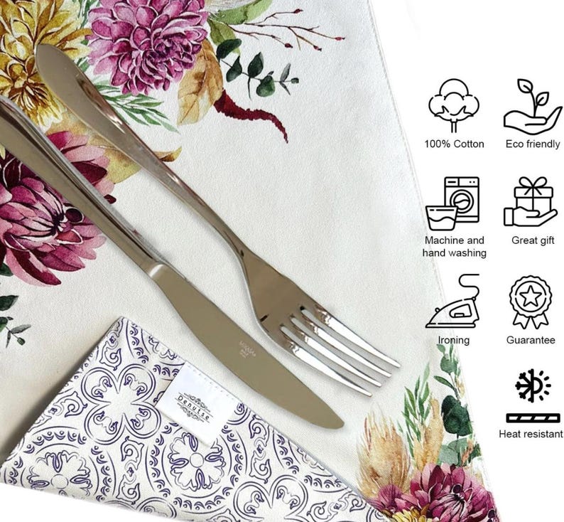 Placemat Set of 4, Author Work, 100% Cotton, Double-sided, Eco, Flowers ...