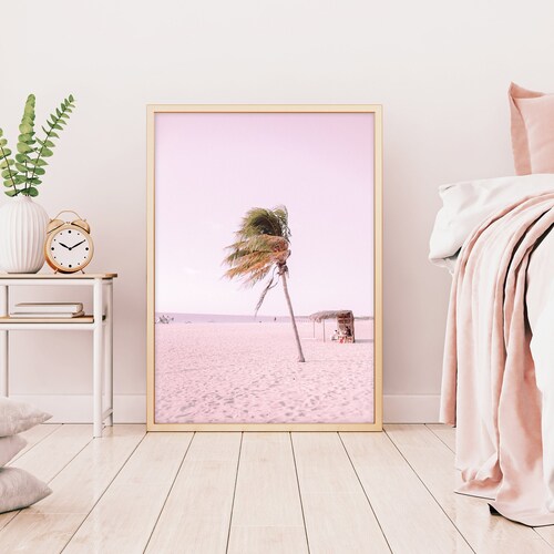 Beach Print Pastel Pink Print Pink Wall Art Palm Tree Etsy