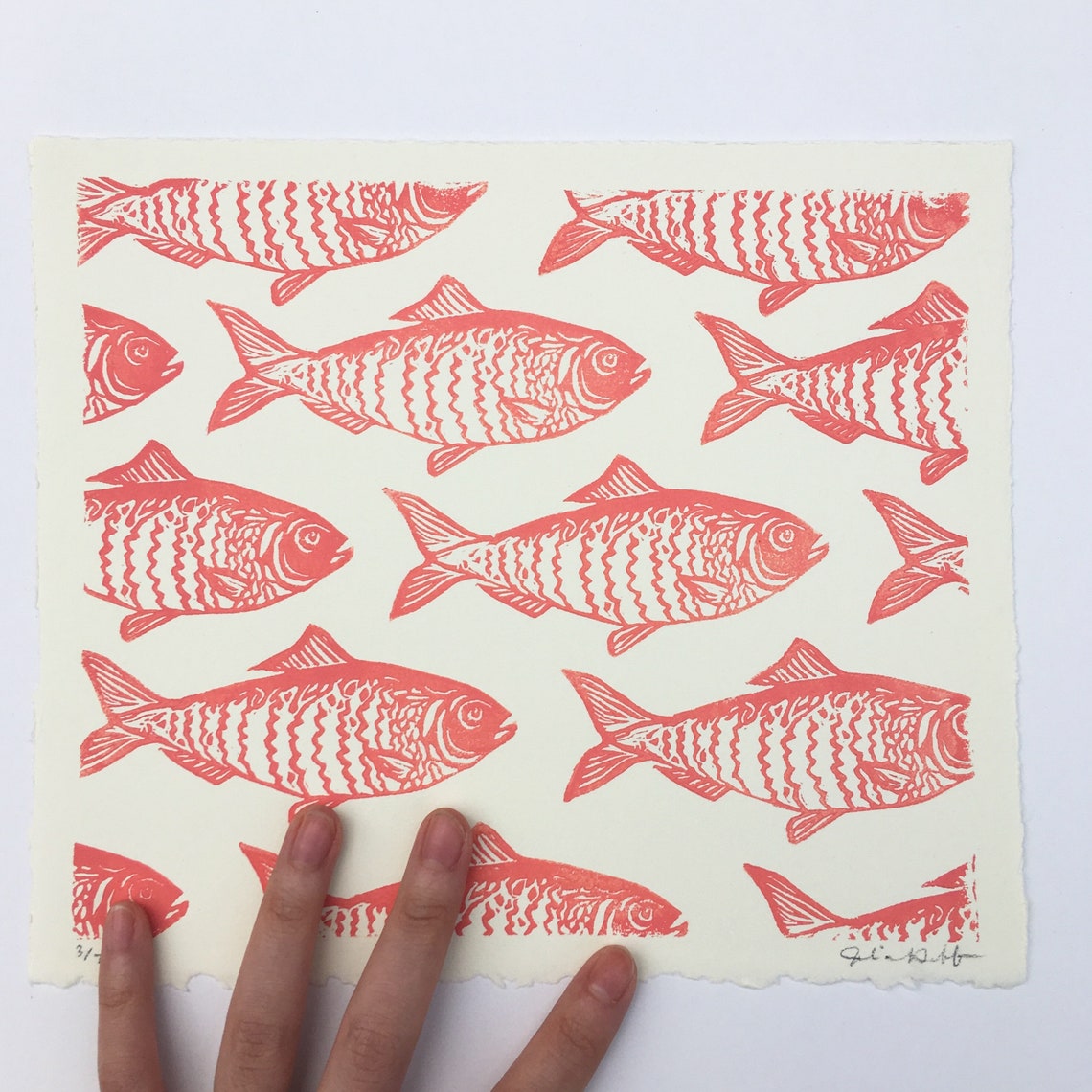 Pink Fish Pattern Lino Print - Etsy