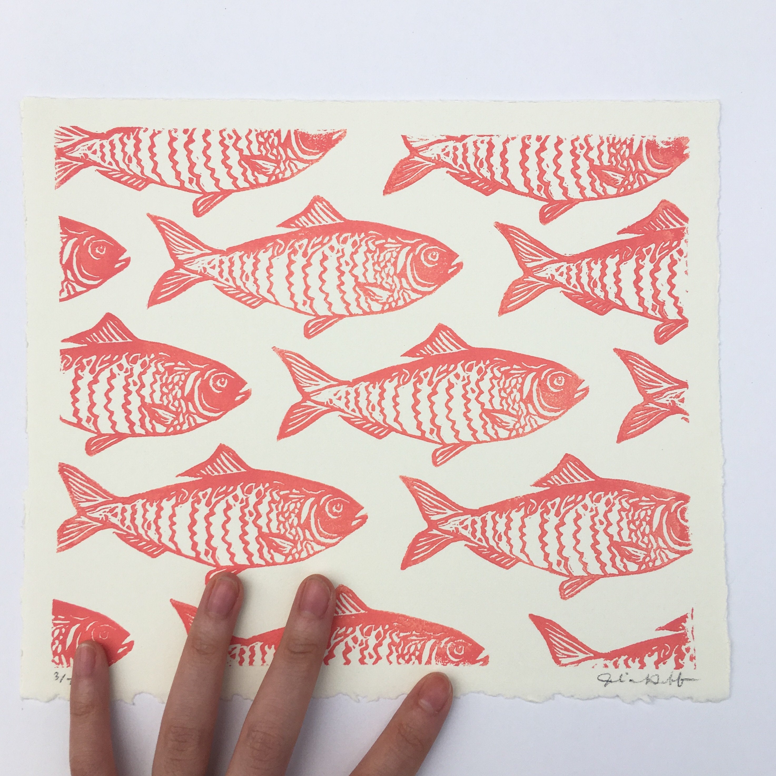 Pink Fish Pattern Lino Print - Etsy