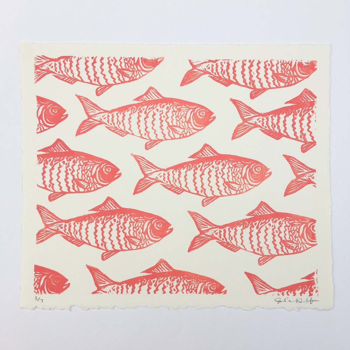Pink Fish Pattern Lino Print - Etsy