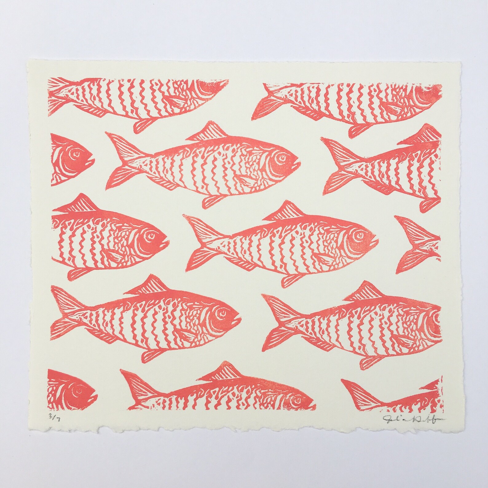 Pink Fish Pattern Lino Print - Etsy