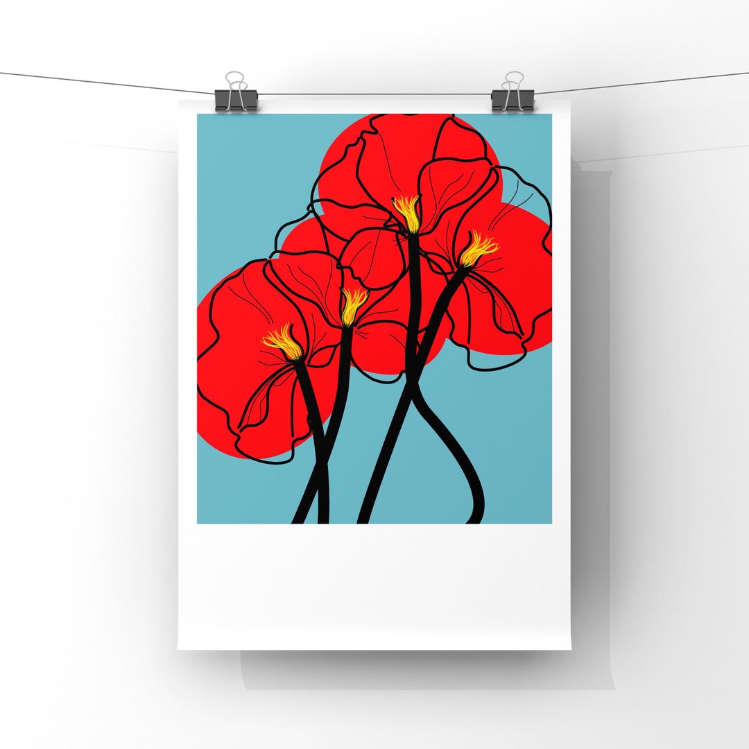 Red Flowers A4 Printable - Etsy