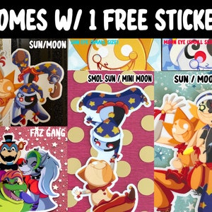 FNAF Smol Sun and Mini Moon Glow-in-the-dark Enamel Pins Free Sticker ...