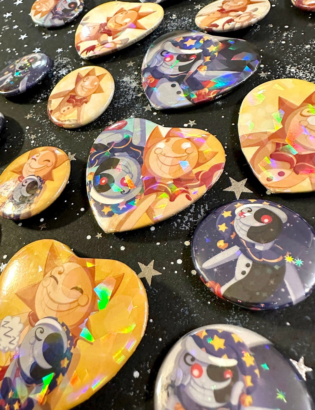 Sun and Moon Holographic Button and Magnet - Etsy