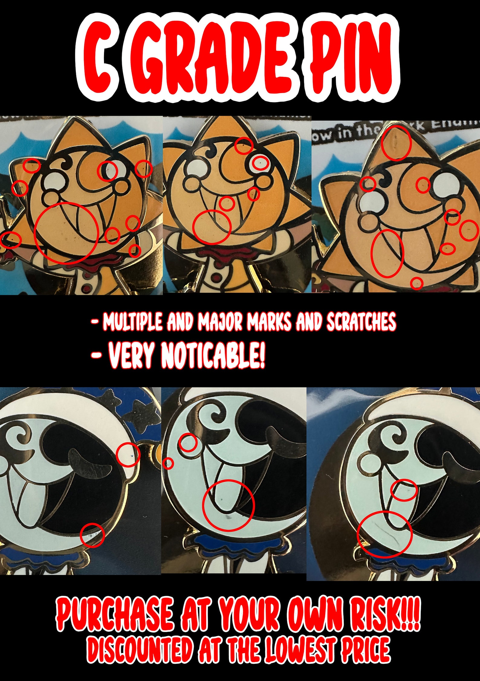 FNAF Smol Sun and Mini Moon Glow-in-the-dark Enamel Pins Free Sticker ...