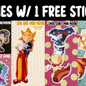 FNAF Smol Sun and Mini Moon Glow-in-the-dark Enamel Pins Free Sticker ...