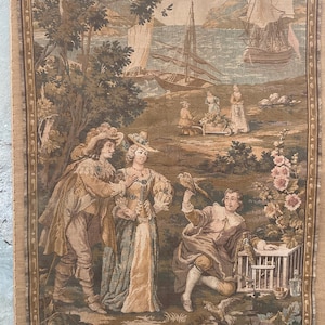 Vintage French Romantic Tapestry – Rococo Pastoral Scene With Ships ...