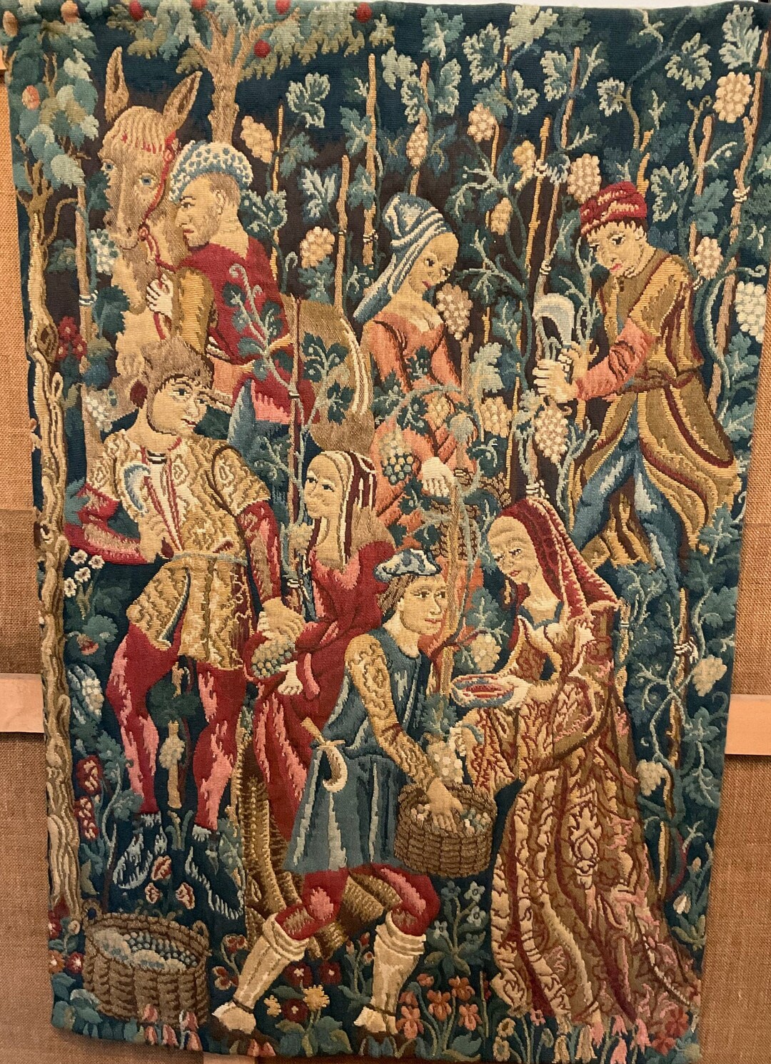 French Vintage Medieval Tapestry La Cueillette, Jean Laurent, Wall ...