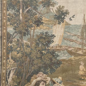 Vintage French Romantic Tapestry – Rococo Pastoral Scene With Ships ...