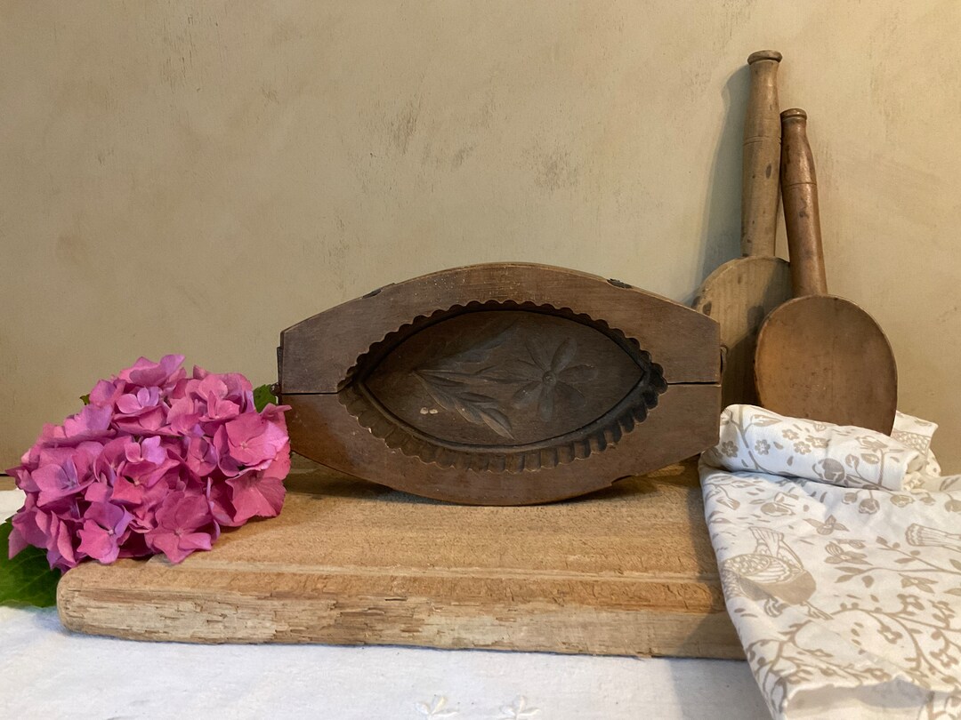 French Antique Wooden Butter Mould, Mold, With Floral Design , Rustic ...