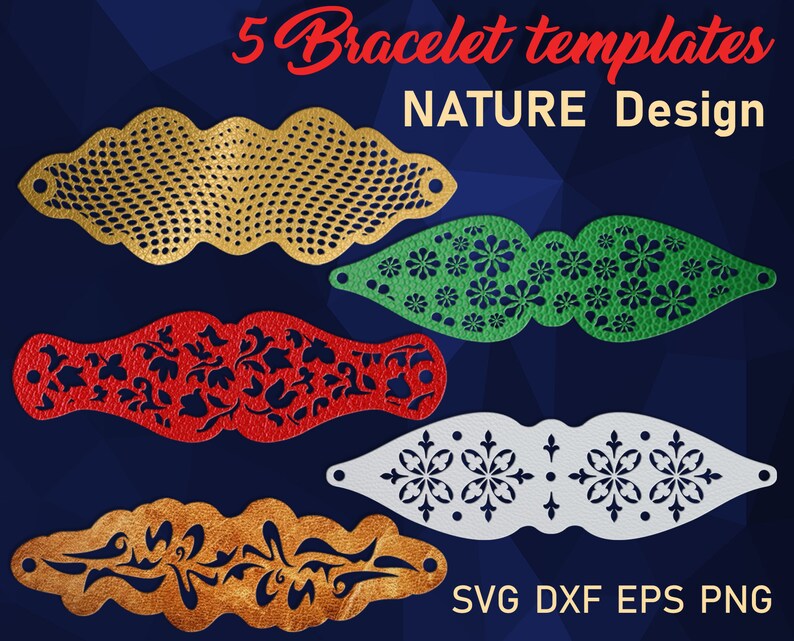 5 Leather Cuff Bracelet svg Jewelry template Cut Files Vector | Etsy