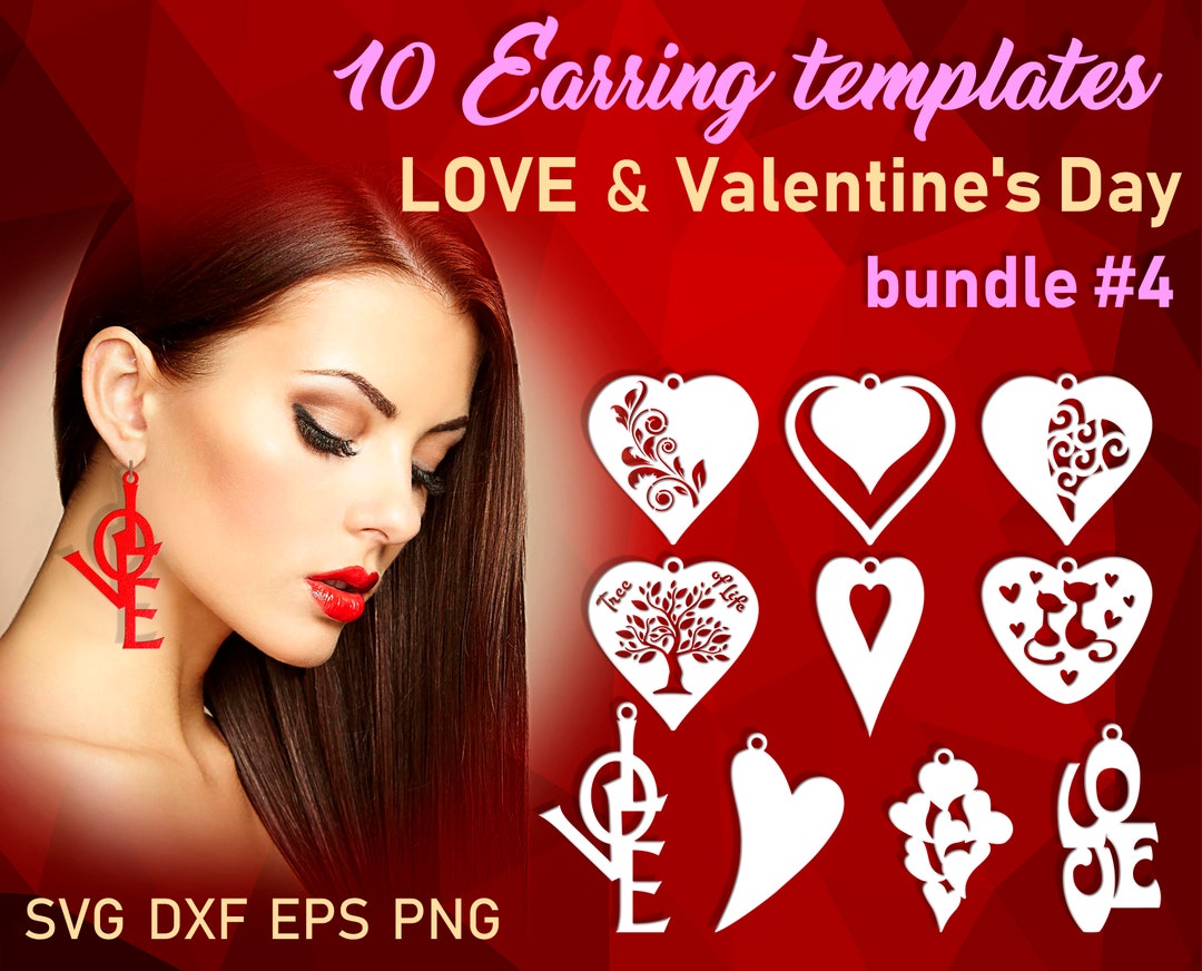 10 Heart Love Leather Earring Svg Valentine Svg Wood Earring Template ...