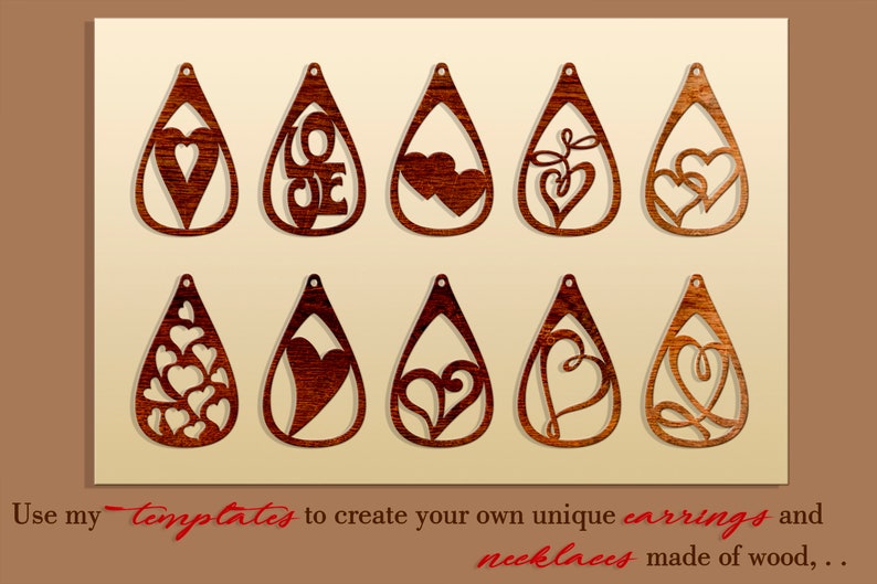 10 Love Heart Leather Earring Svg Teardrop Earring Valentine - Etsy