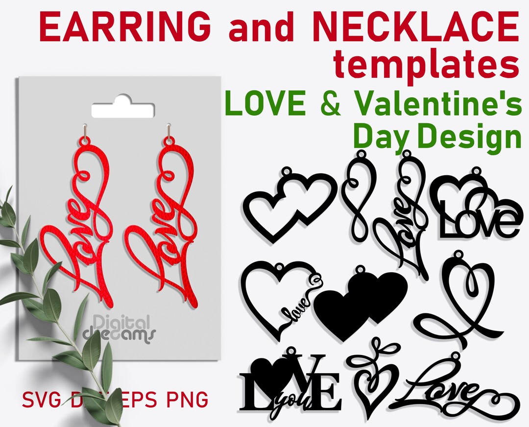 10 Love Heart Leather Earring Svg Wood Earring Valentine Svg Template ...