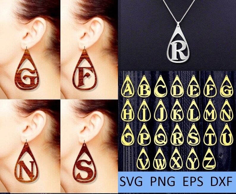 26 Teardrop Leather Earring Svg Alphabet Necklace Template Svg - Etsy