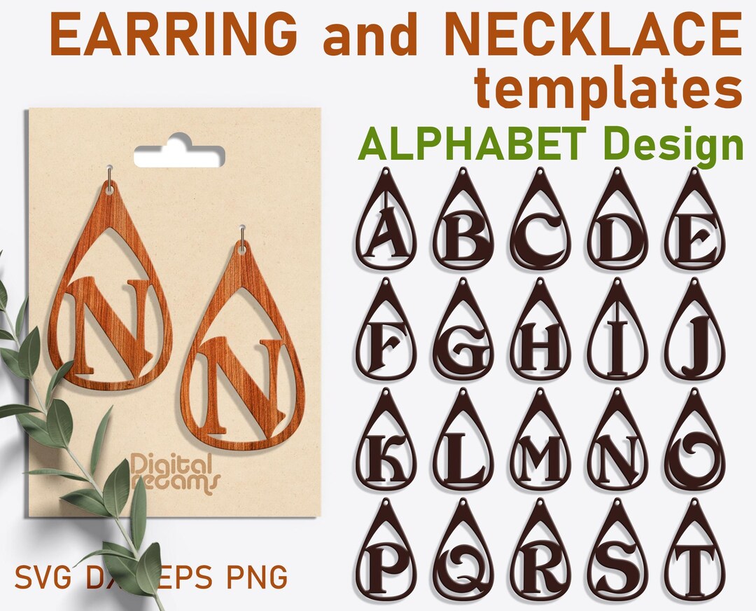 Teardrop Alphabet Earring SVG: Leather & Acrylic Pendant Template ...