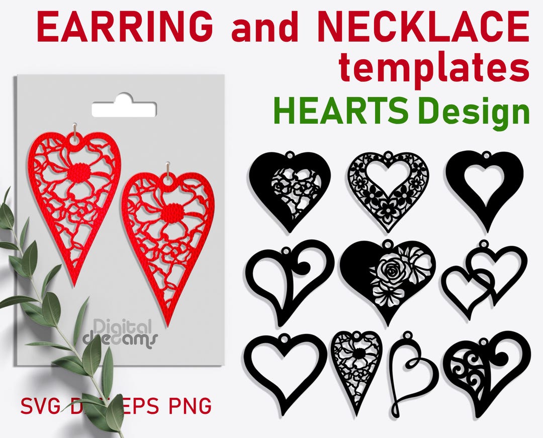 Heart Earring SVG Bundle: Valentine's Day Jewelry Template (digital ...