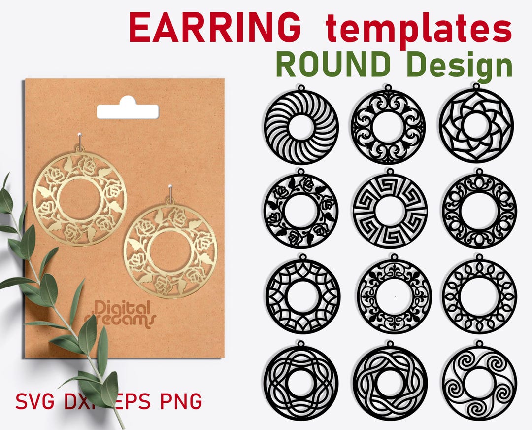 Circle Earrings Svg Leather Earring Svg Bundle Wood Necklace Template ...