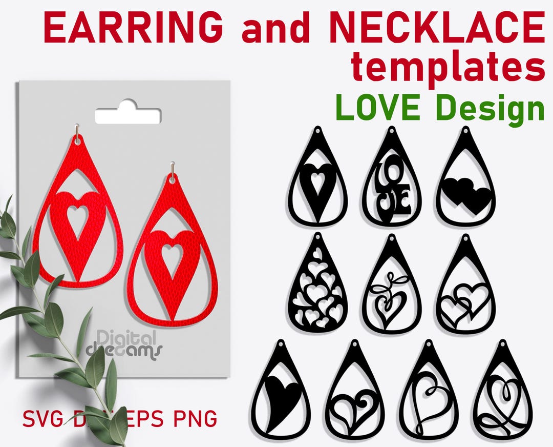 10 Love Heart Leather Earring Svg Teardrop Earring Valentine Acrylic ...