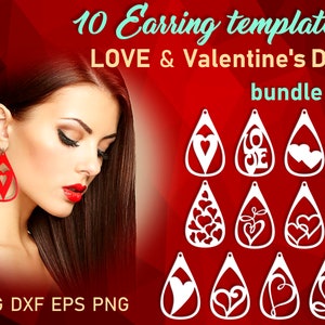 10 Love Heart Leather Earring Svg Teardrop Earring Valentine Acrylic ...