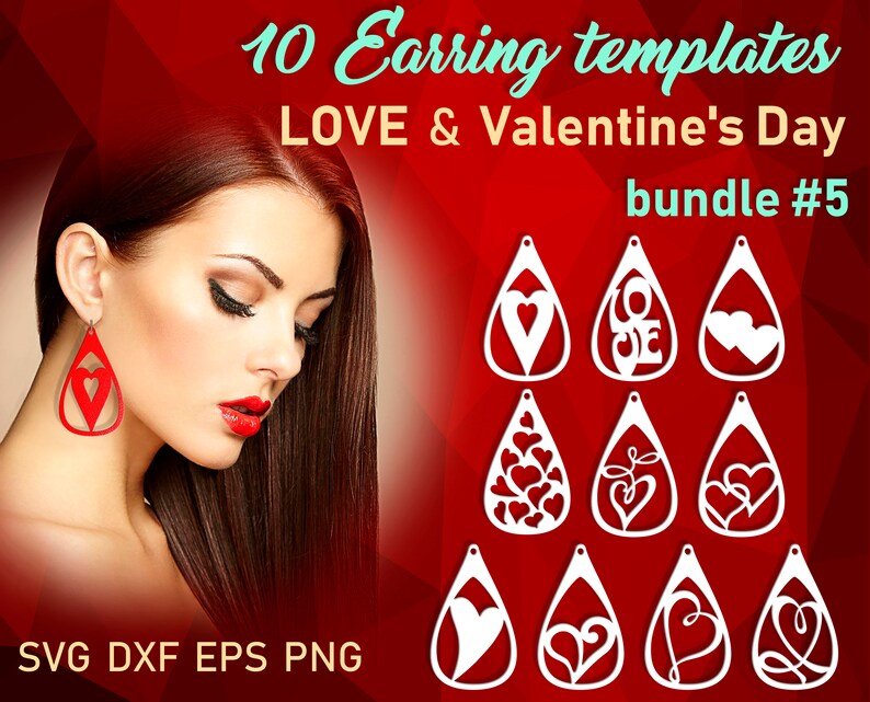 10 Love Heart Leather Earring Svg Teardrop Earring Valentine - Etsy